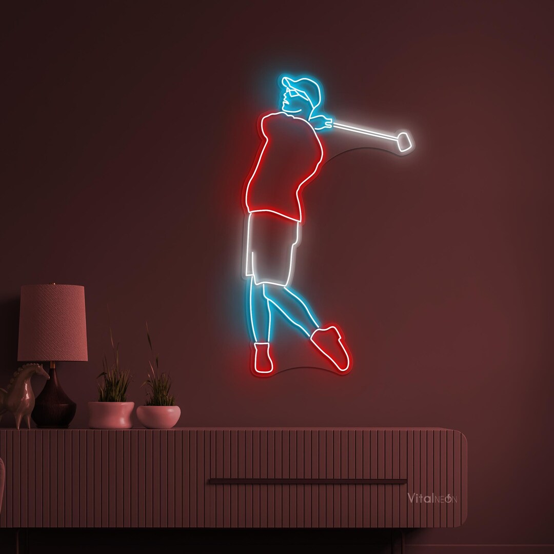 Golf Player Neon Sign, Golf Player LED Light, Golf Club Wall Decor ...