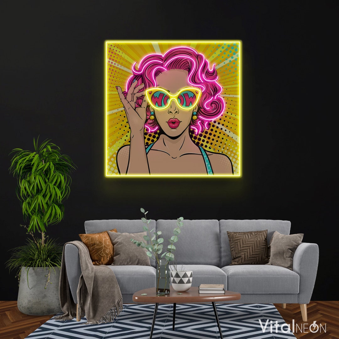 Wow Lady Pop Art LED Neon Sign - Comic Pop Art Wall Decor - Home Decor ...