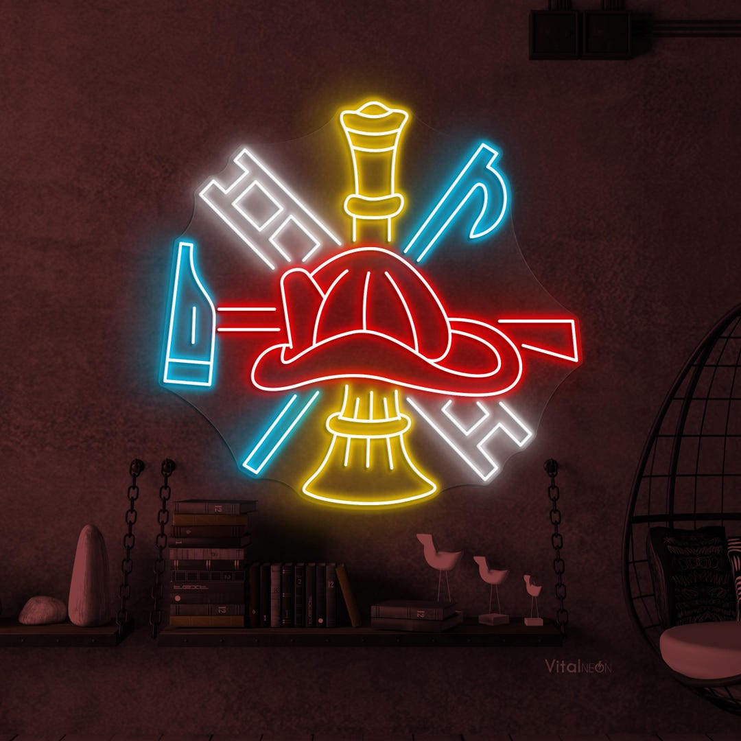 Firefighter Neon Sign LED Light Fireman Wall Art Rescue Room Decor Fire ...