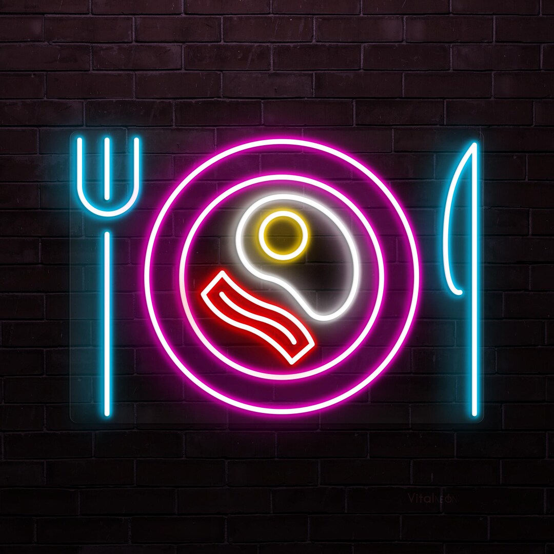 Breakfast Neon Sign, Breakfast LED Light, Fork Plate Knife Wall Decor ...