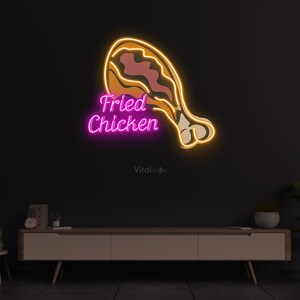Fried Chicken Neon Sign LED Light Pop Art Wall Decor Restaurant Kitchen ...