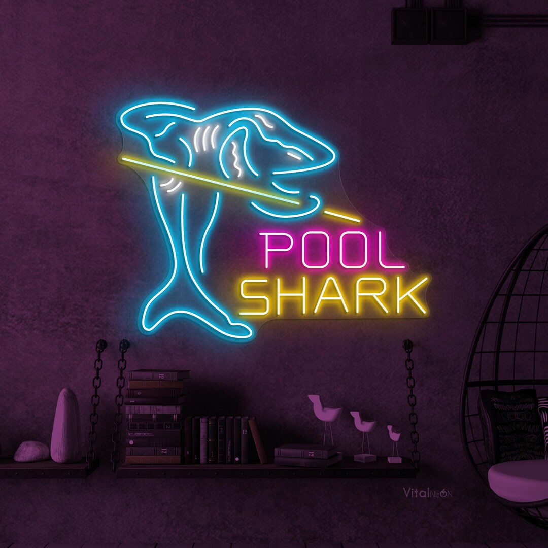 Shark Neon Sign, Pool Shark LED Light, Ocean Shark Neon Sign, Billiard ...