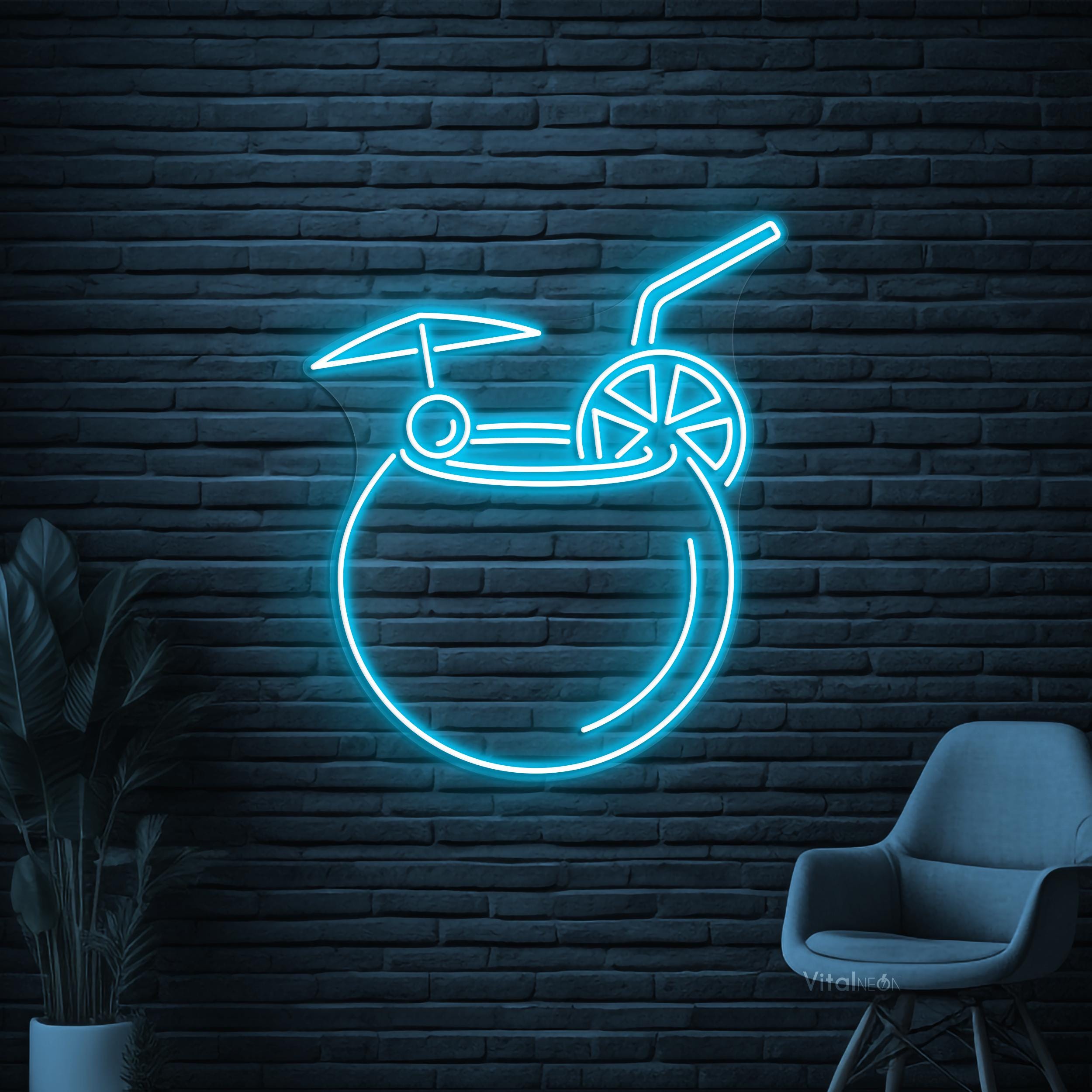 Coconut Neon Sign Tropical Drink LED Light Tiki Bar Margarita Cocktail ...
