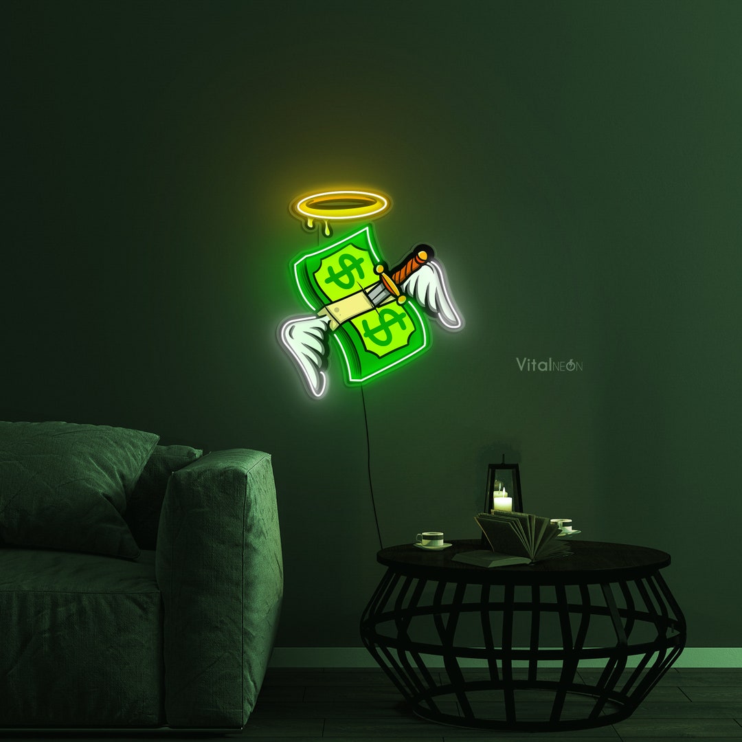 Money Neon Sign, Wings and Halo LED Pop Art, Bar and Game Room Decor ...