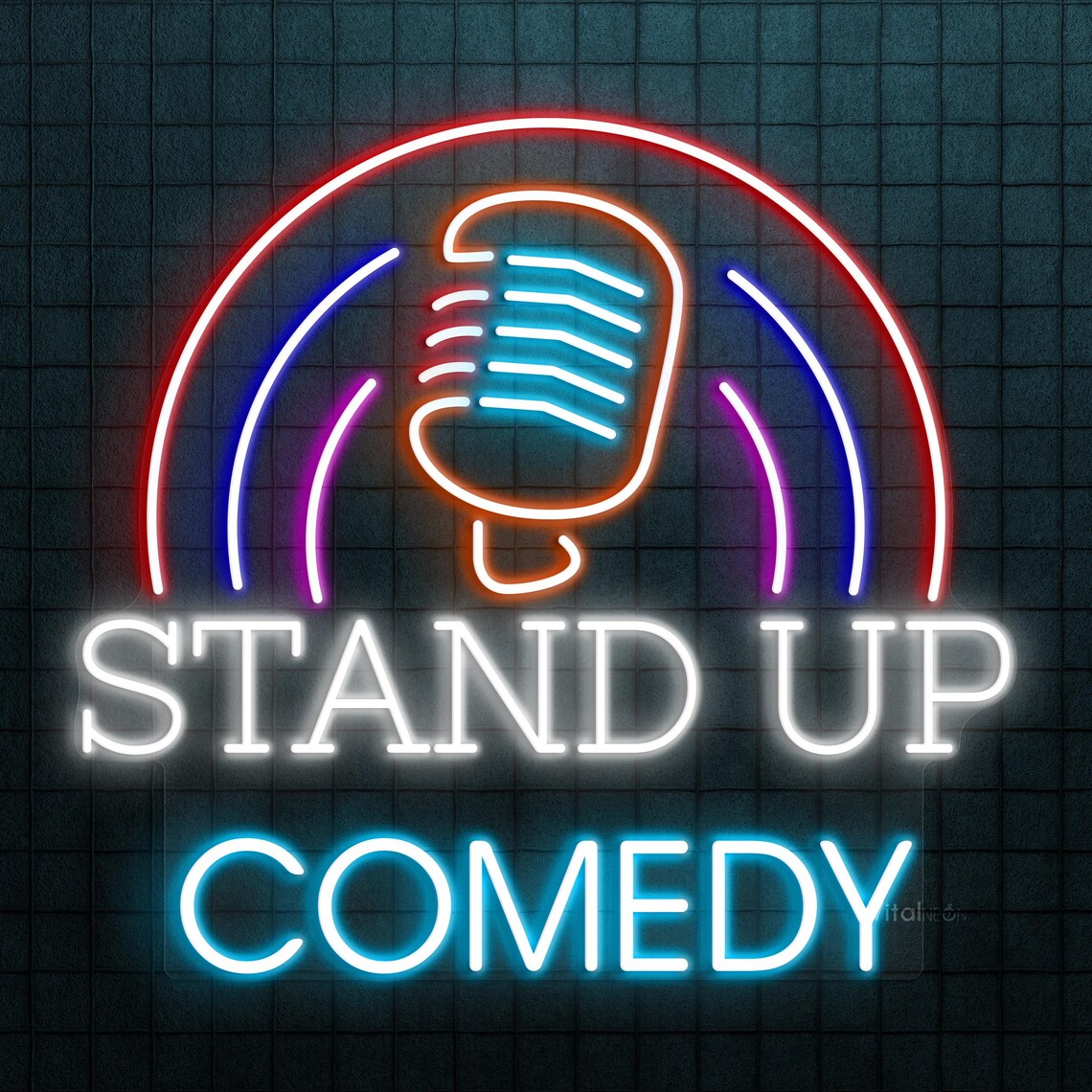 Stand up Comedy LED Light, Microphone Wall Art for Club Stage Bar Decor ...