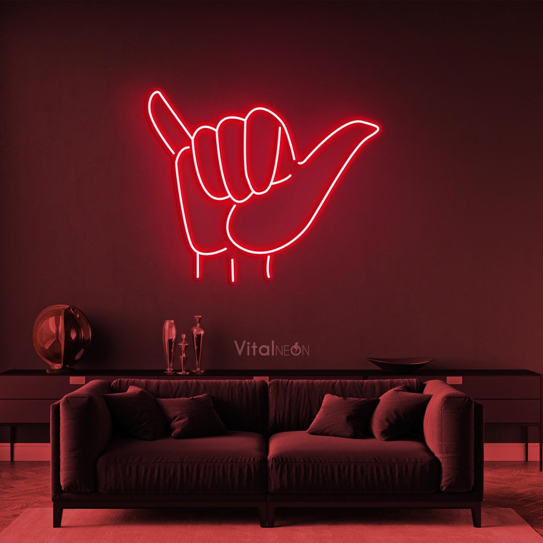 Shaka Hand Neon Sign, Shaka Hand LED Light, Boho Surfer Room LED Art ...
