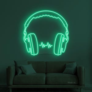 Headphones Neon Sign, Headphones LED Light, Music Room Wall Decor ...