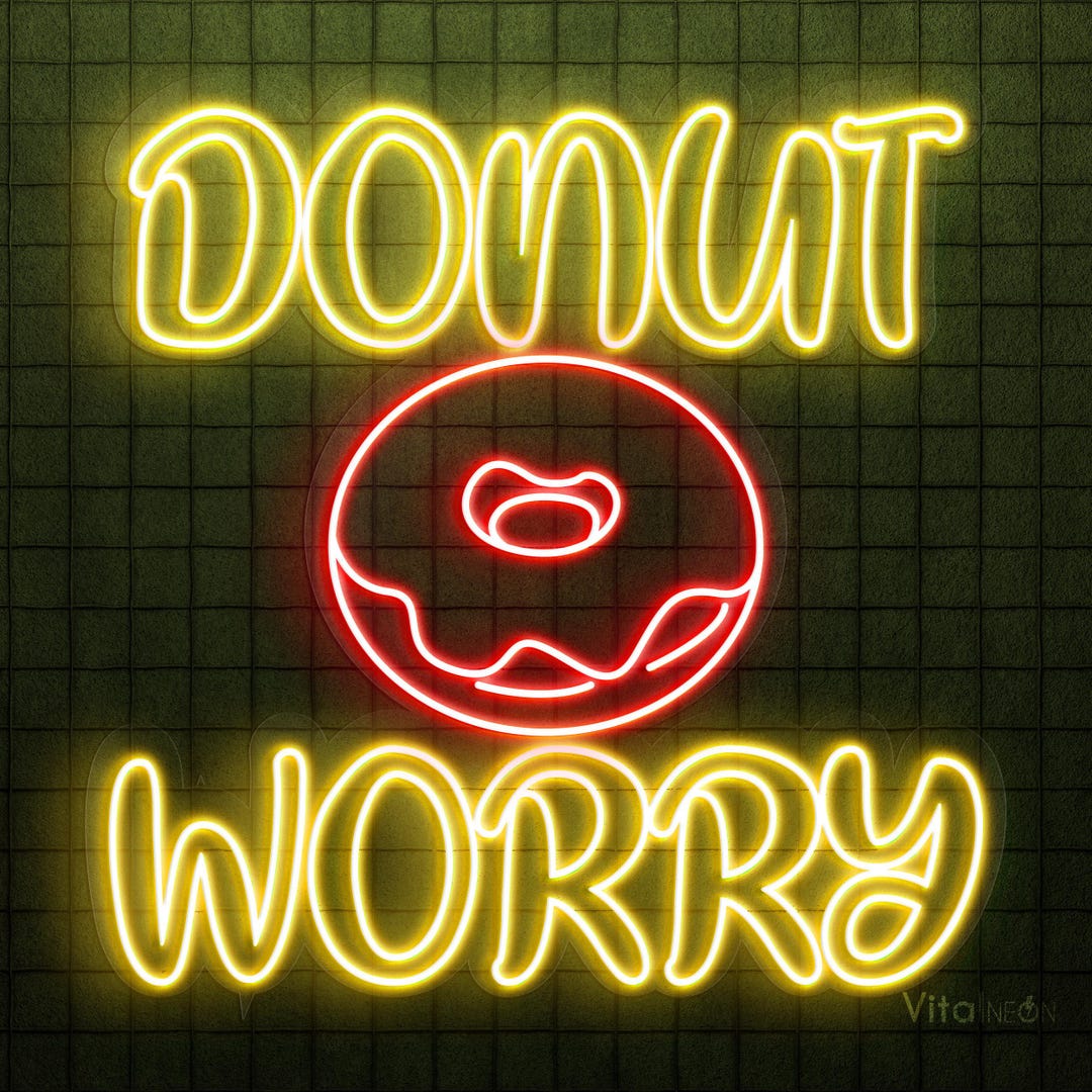 Donut Worry LED Neon Sign, Cake Kitchen Cafe Wall Decor, Birthday Gift ...
