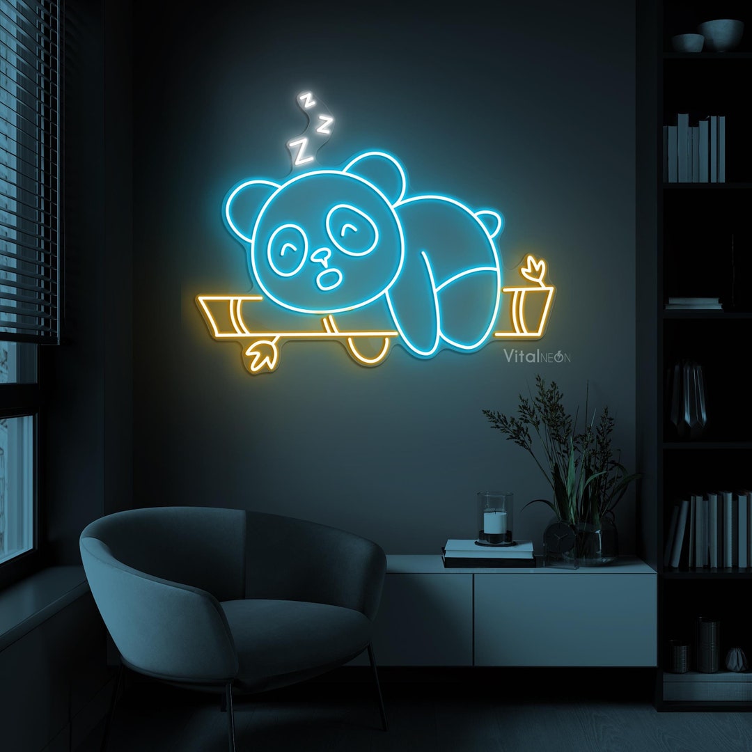 Panda Sleeping on Bamboo Neon Sign, Panda Sleeping on Bamboo LED Light ...