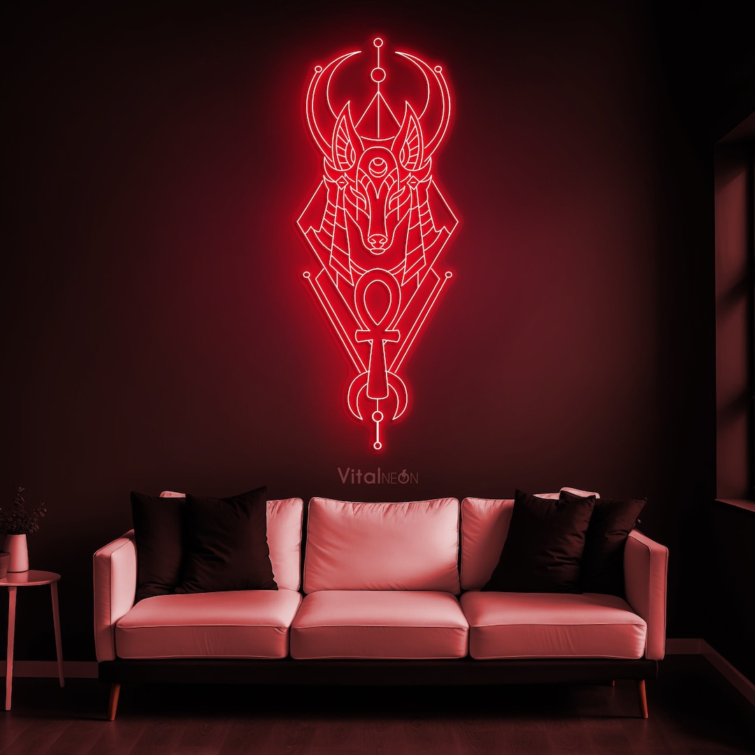 Egyptian Neon Sign, Ankh With Jackal and Moons LED Light, Room Decor ...