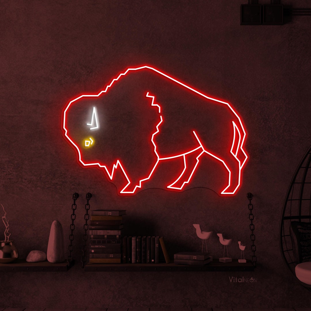 Buffalo Neon Sign, Buffalo LED Light, Angry Bull LED Neon Art, Pet Shop ...