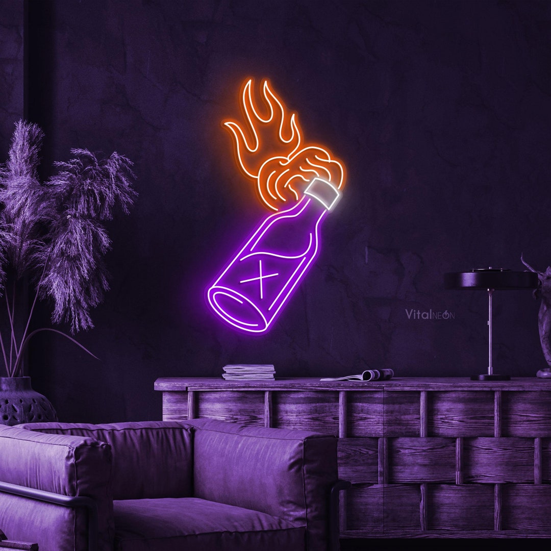 Molotov Cocktail Neon Sign, Molotov Cocktail Led Light, Flaming Bottle ...