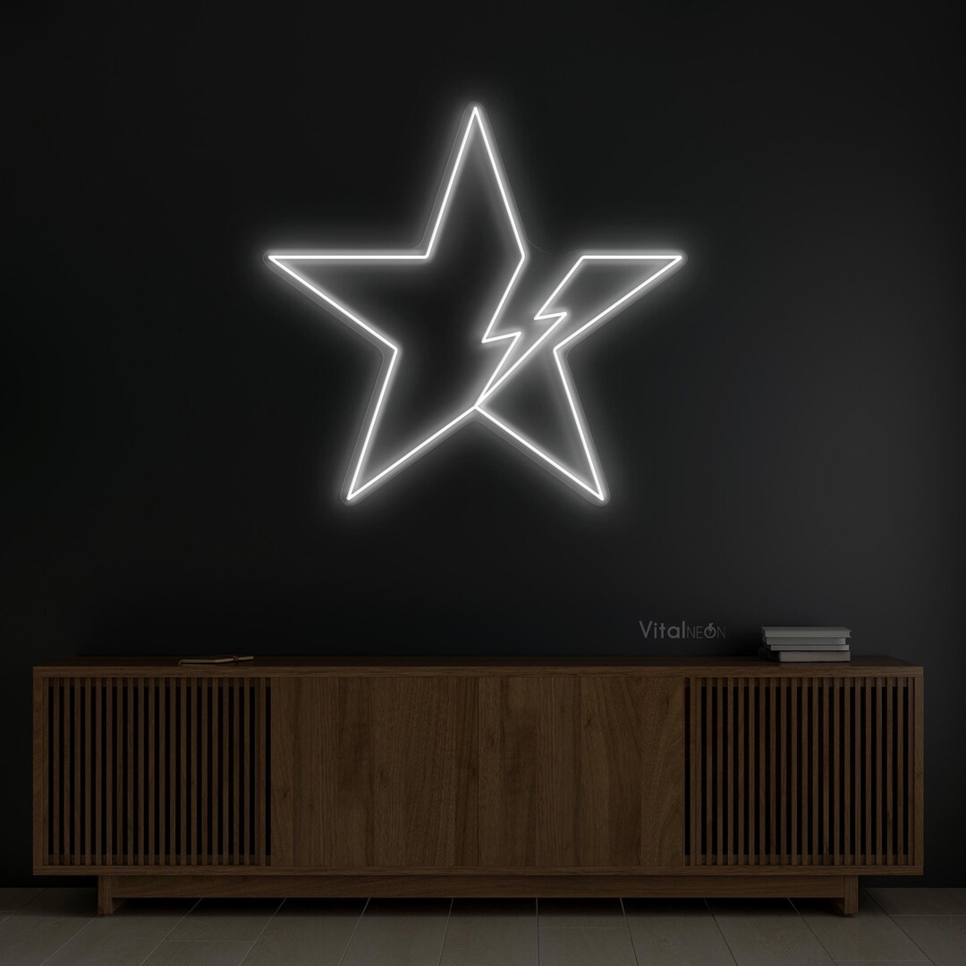 Star Neon Sign, Star LED Light, Lightning Star Wall Decor, Power Star ...