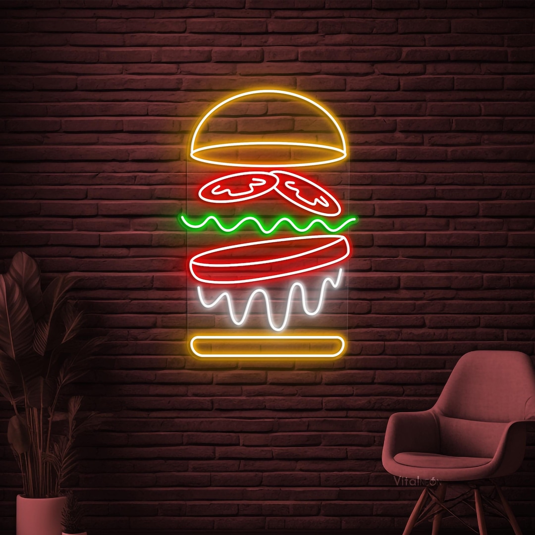Burger Neon Sign, Burger LED Light, Restaurant Wall Decor, Fast Food ...