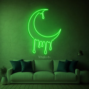 Moon Dipping Neon Sign, Dripping Moon LED Art, Melting Moon Neon Light ...
