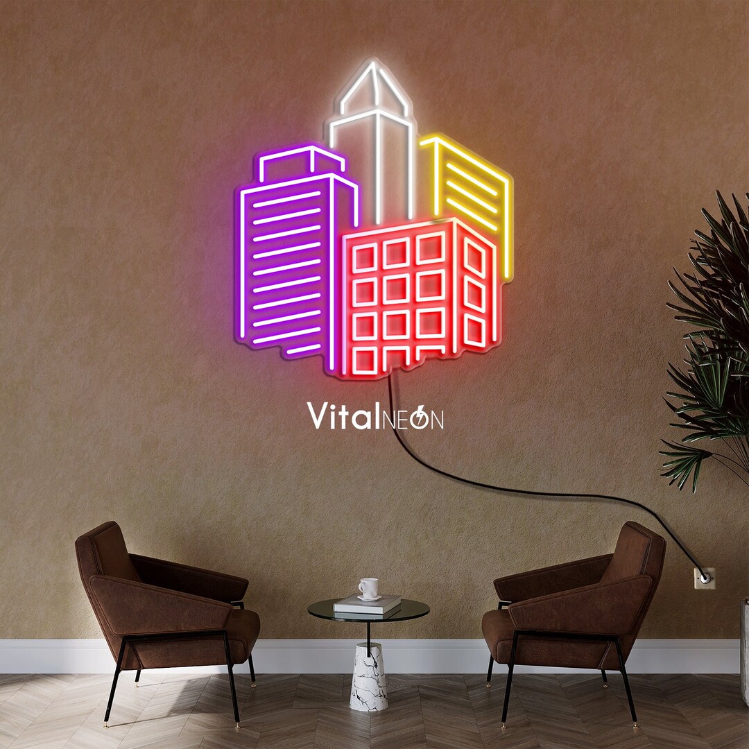 City Buildings Neon Sign, Buildings Neon Light, Room Decor, Wall Decor ...