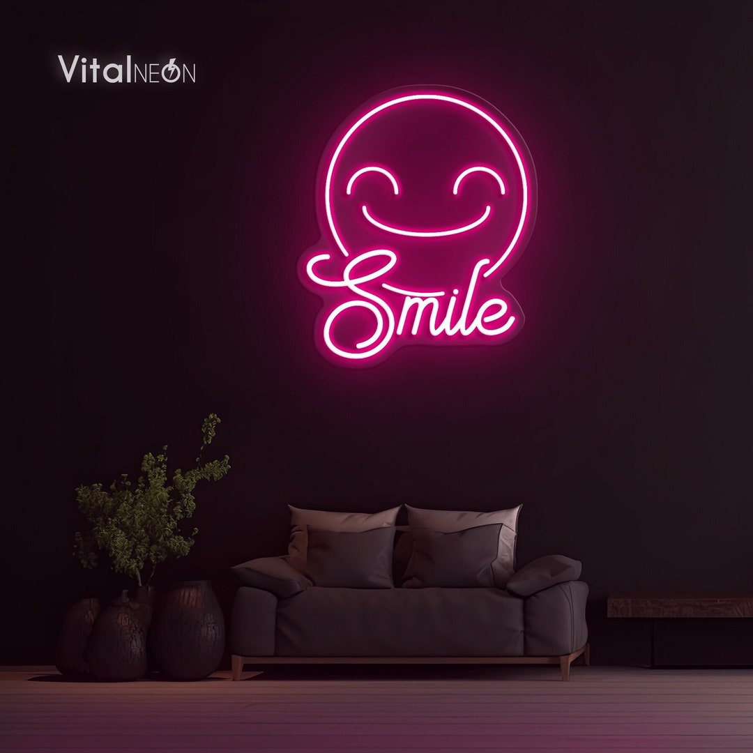 Smile With Emoji Neon Sign, Happy LED Wall Decor, Aesthetic Neon Sign ...