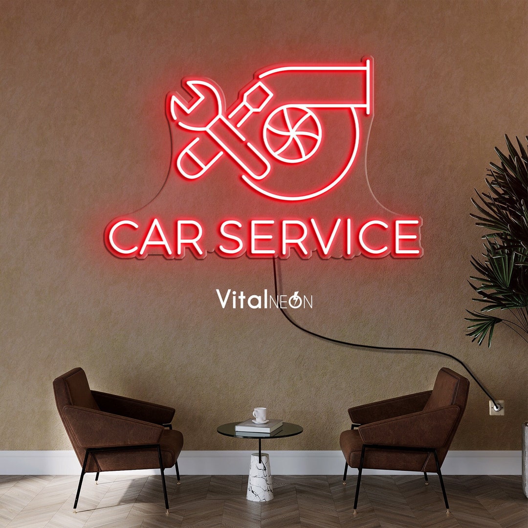 Car Service Neon Sign, LED Wall Art for Garages, Auto Businesses, and ...