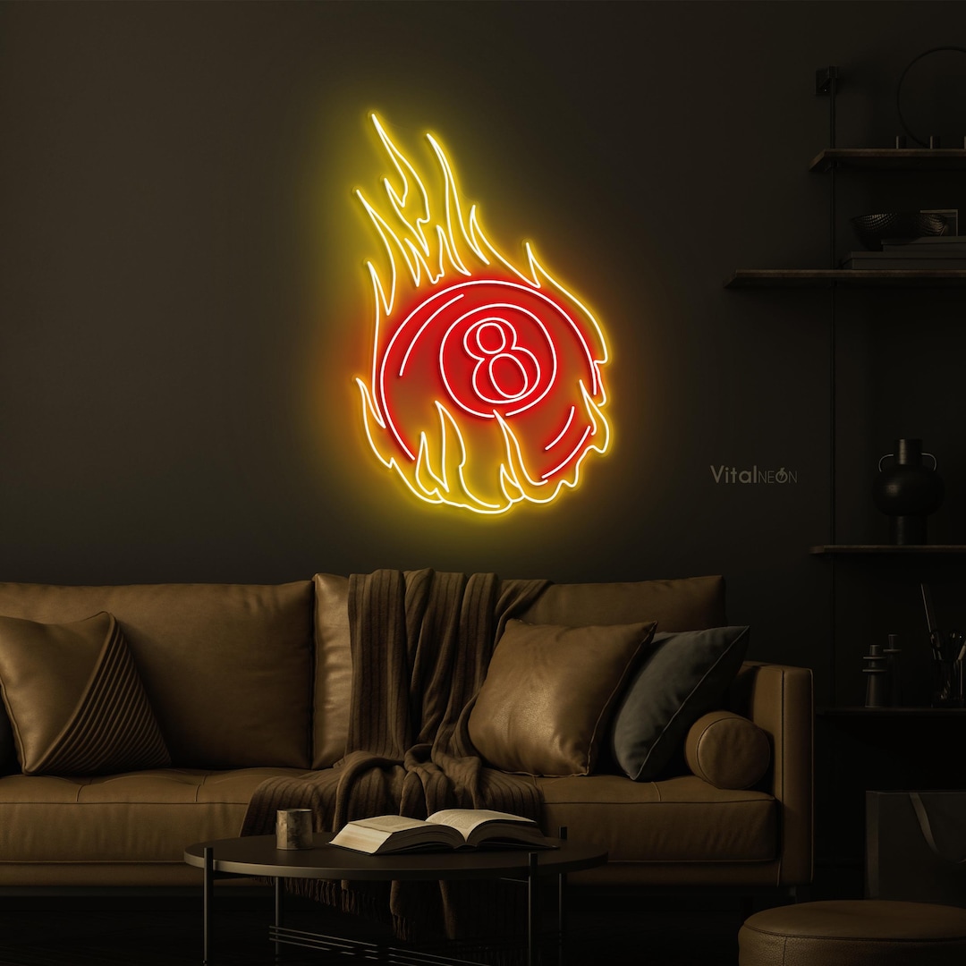 Flaming 8-ball Neon Sign, Flaming 8-ball LED Light, 8-ball LED Neon Art ...