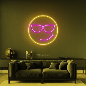Smiley Face Neon Sign, Smiley Face With Glasses LED Light, Smiley Face ...