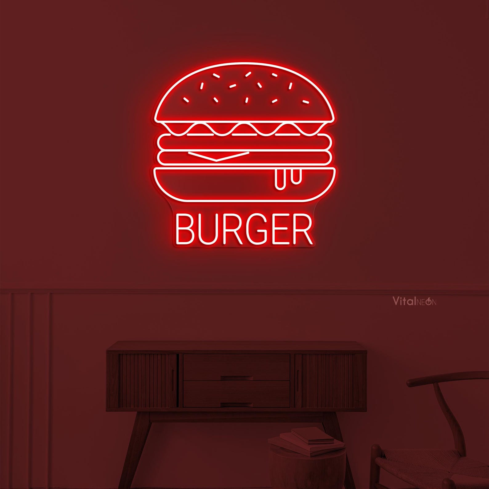 Burger Neon Sign LED Light Hamburger Art Fast Food Restaurant Decor ...