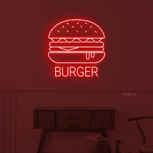 Burger Neon Sign LED Light Hamburger Art Fast Food Restaurant Decor ...