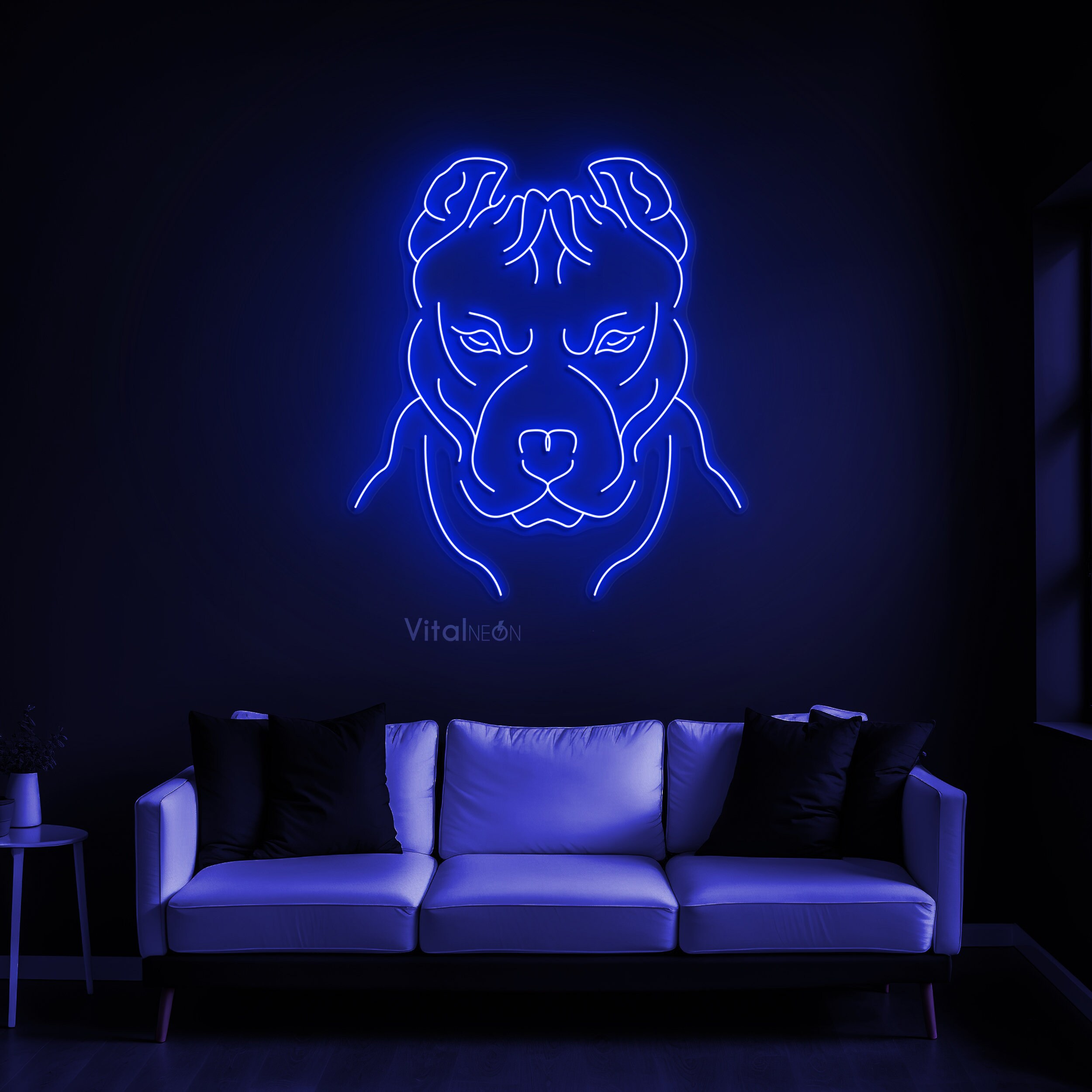 Pitbull Face Dog LED Neon Sign, Wall Art Light, Bull Neon Decor ...