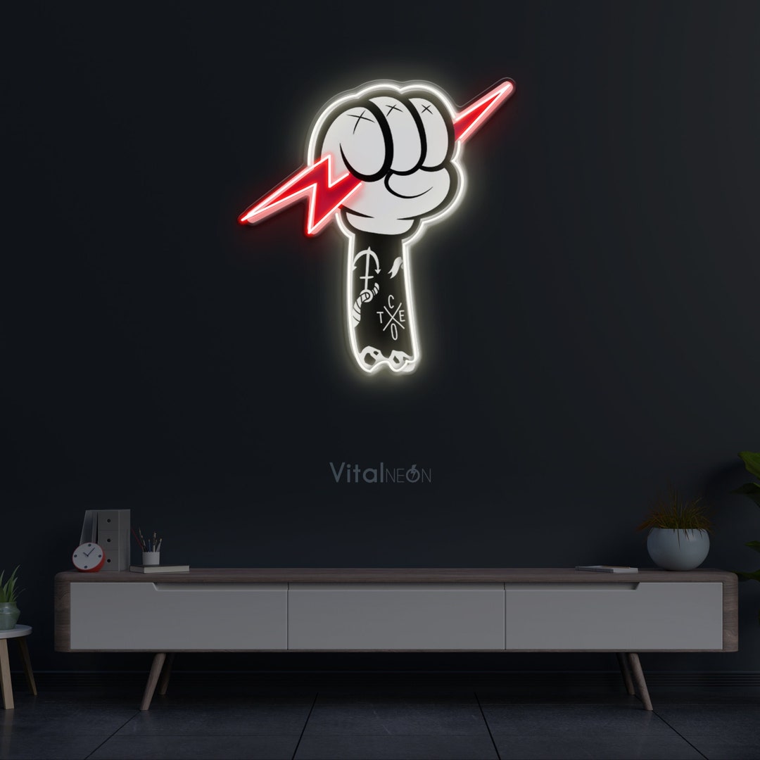 Thunderbolt Neon Sign, Fist LED Light, Pop Art Room Decor - Etsy
