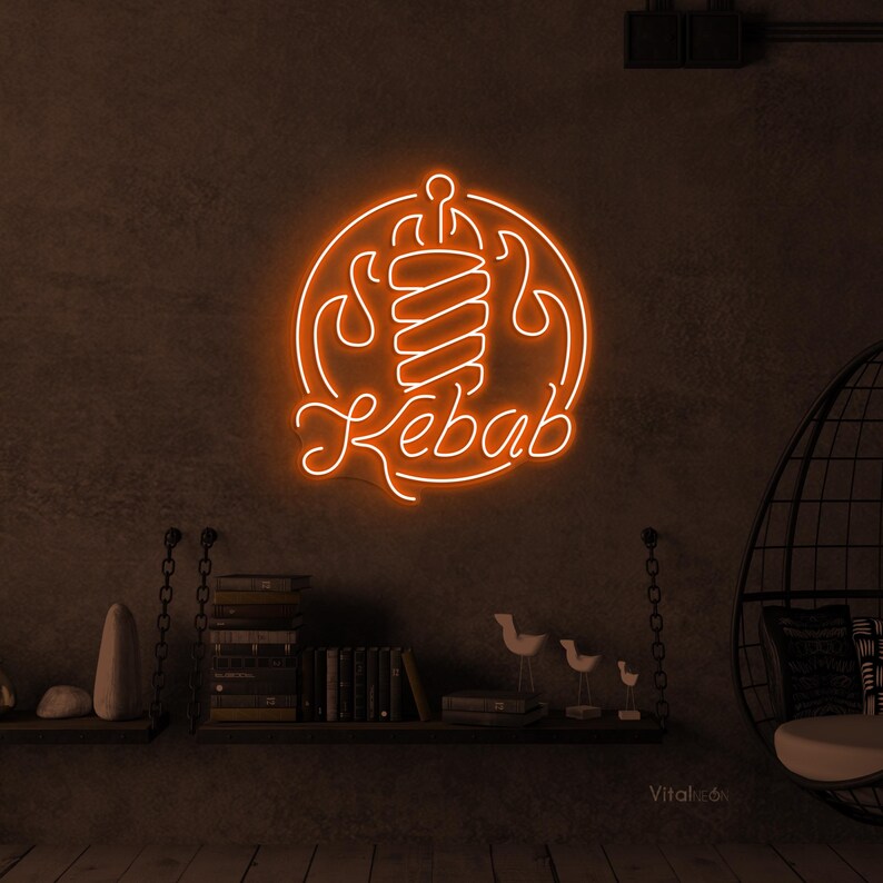 Kebab Doner Flaming LED Neon Sign, Custom BBQ Restaurant Wall Art Decor ...