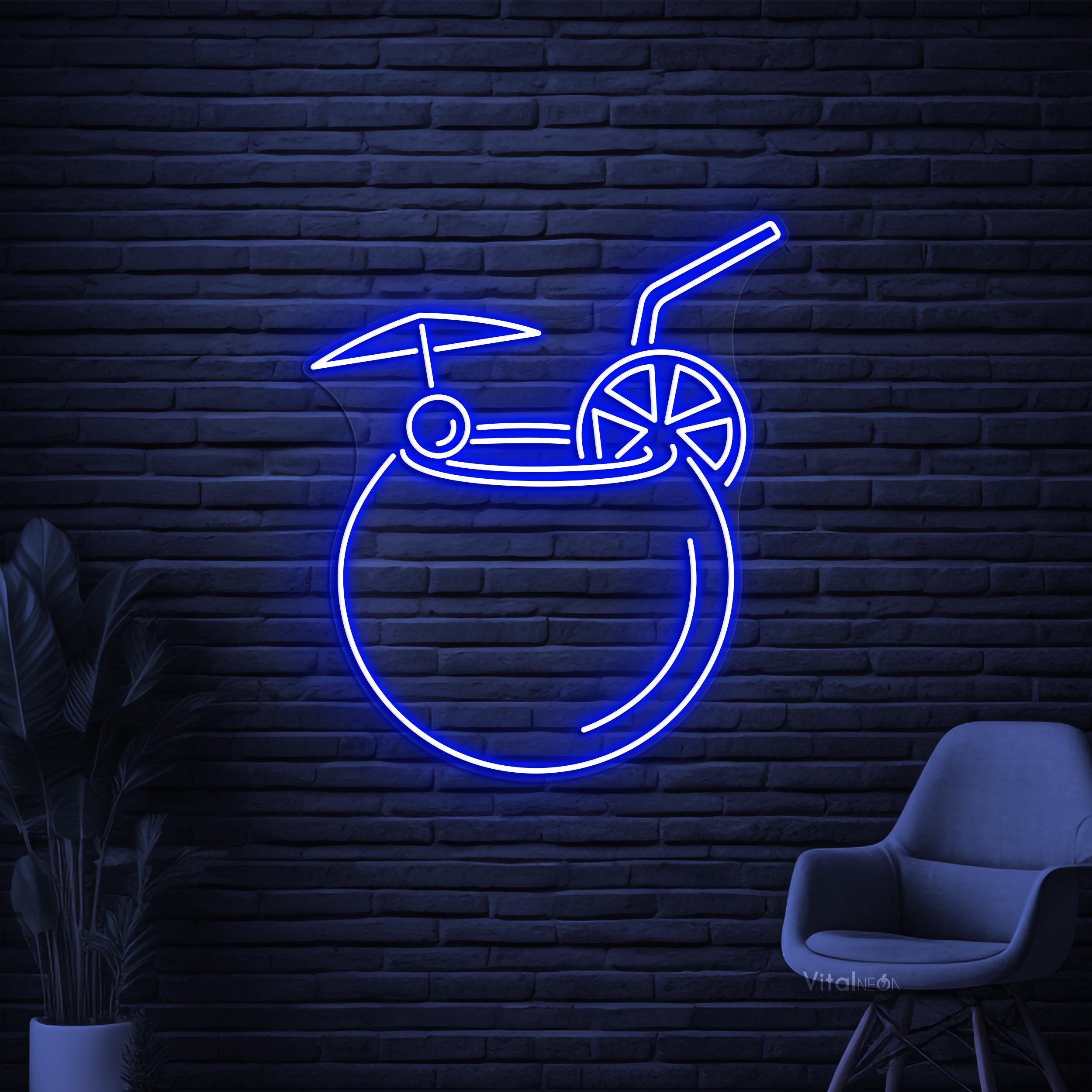 Coconut Neon Sign Tropical Drink LED Light Tiki Bar Margarita Cocktail ...