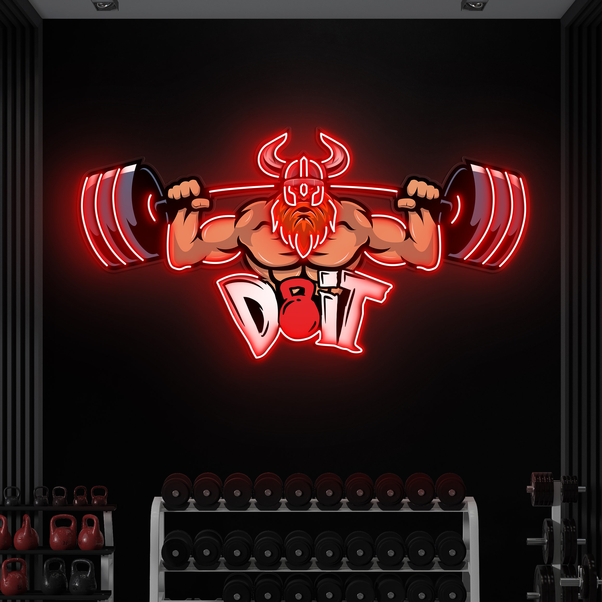 Viking Weightlifting Neon Sign Barbell LED Light for Gym Man Cave ...