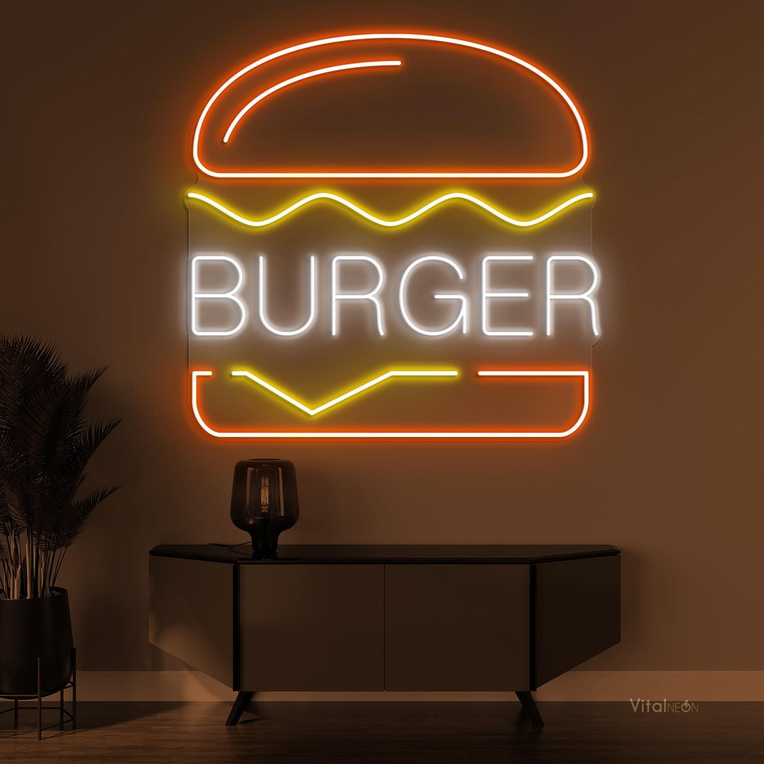 Burger Neon Sign, Burger LED Light, Hamburger Wall Decor, Restaurant ...