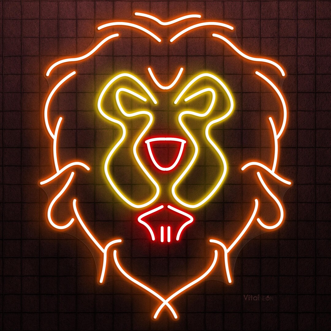 Lion Neon Sign, Lion LED Light, Lion Head Wall Art, Wildlife Wall Decor ...