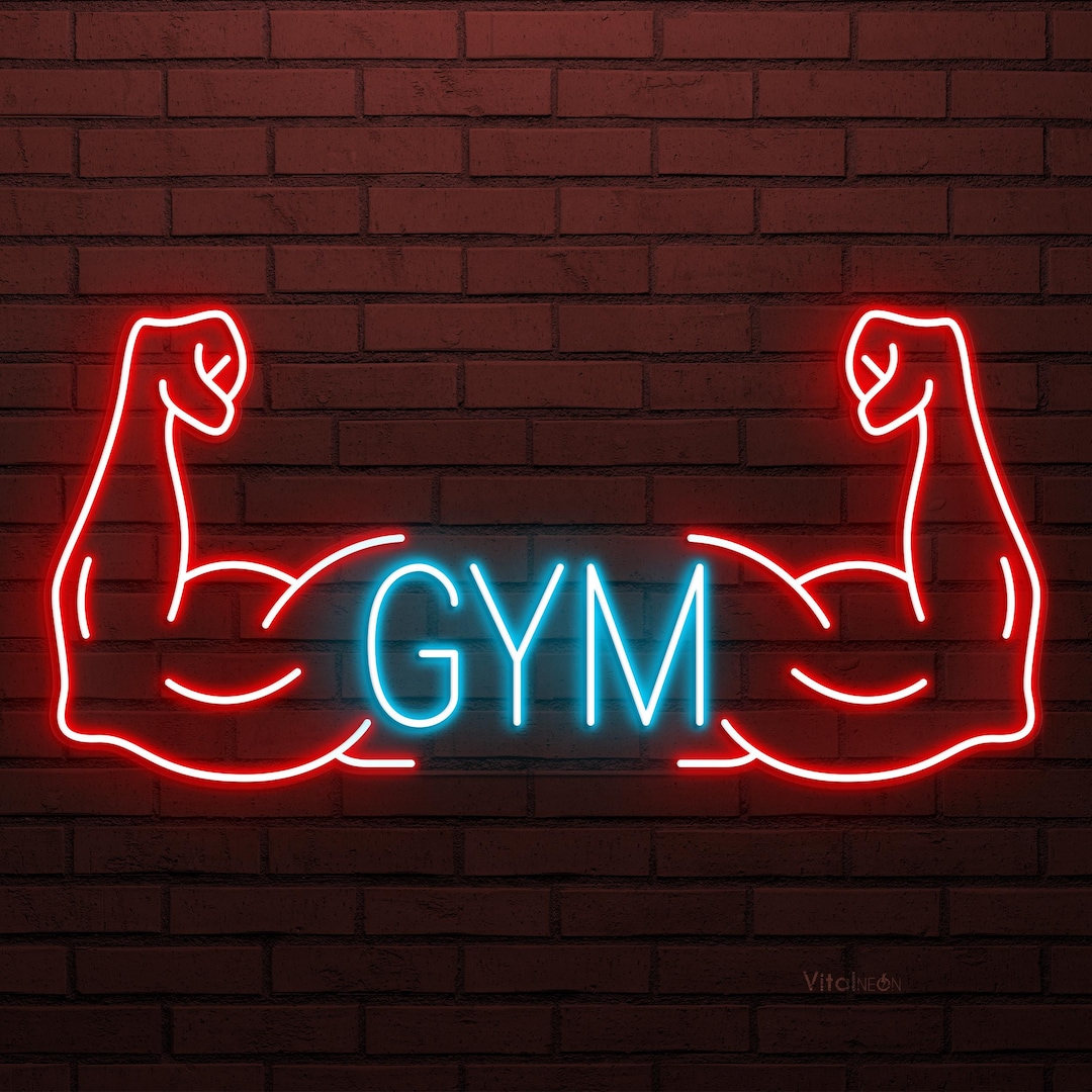 Gym Neon Sign, Gym LED Light, Dual Muscle Wall Decor, Fitness Room Wall ...