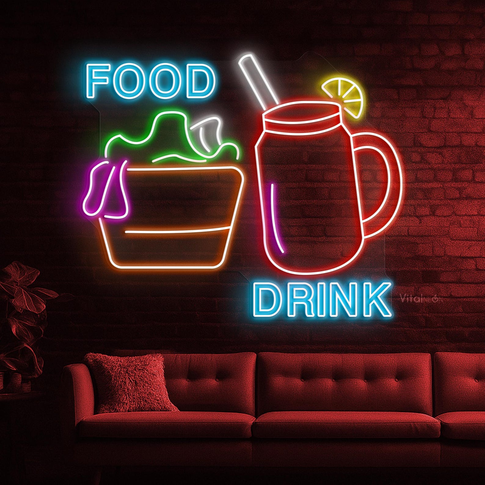 Food and Drink Neon Sign, Food Drink Led Light, Cafe & Bar Wall Decor ...