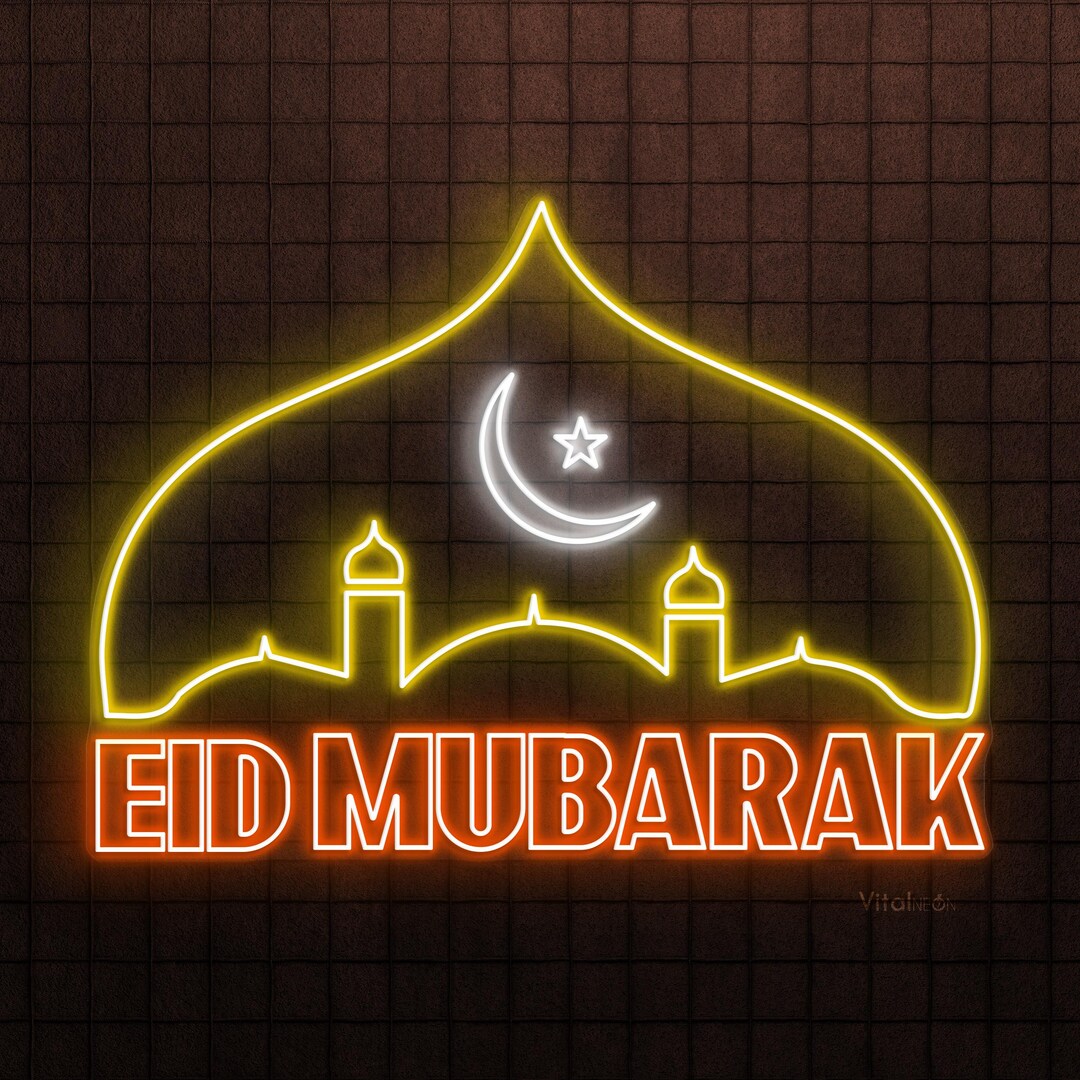 Eid Mubarak Neon Sign LED Light Mosque Wall Art Moon Star Custom ...