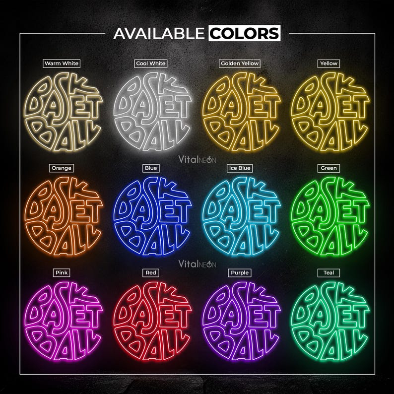 Basketball Logo LED Neon Sign, Game Room Sports Shop Wall Art Gift ...