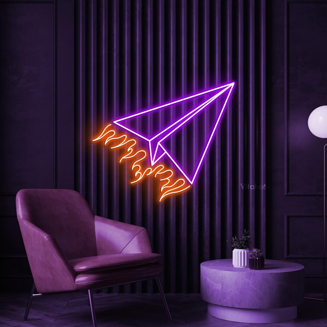 Paper Plane Neon Sign, Paper Plane LED Light, Flying Plane Wall Decor ...