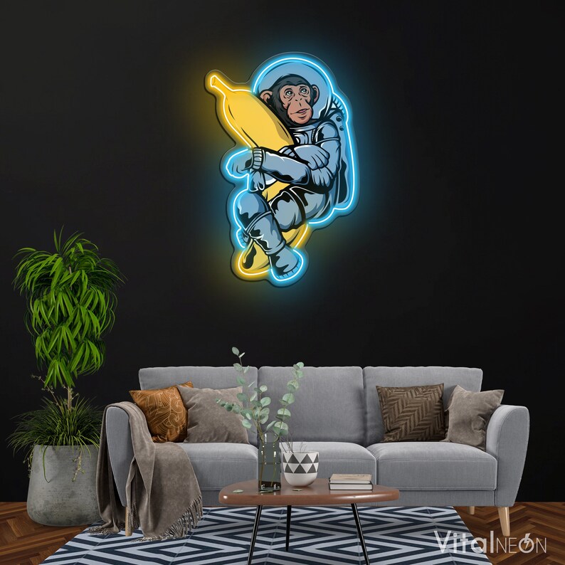 Monkey Astronaut Neon Sign Astronaut Ape Hugging Banana UV - Etsy