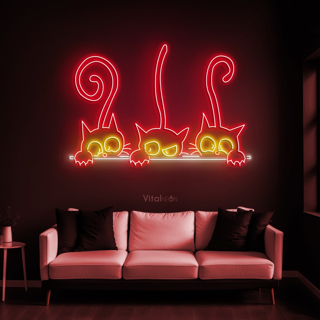 Cats Neon Sign, Cute Kittens LED Light, Wall Hanging Cat Neon Sign ...