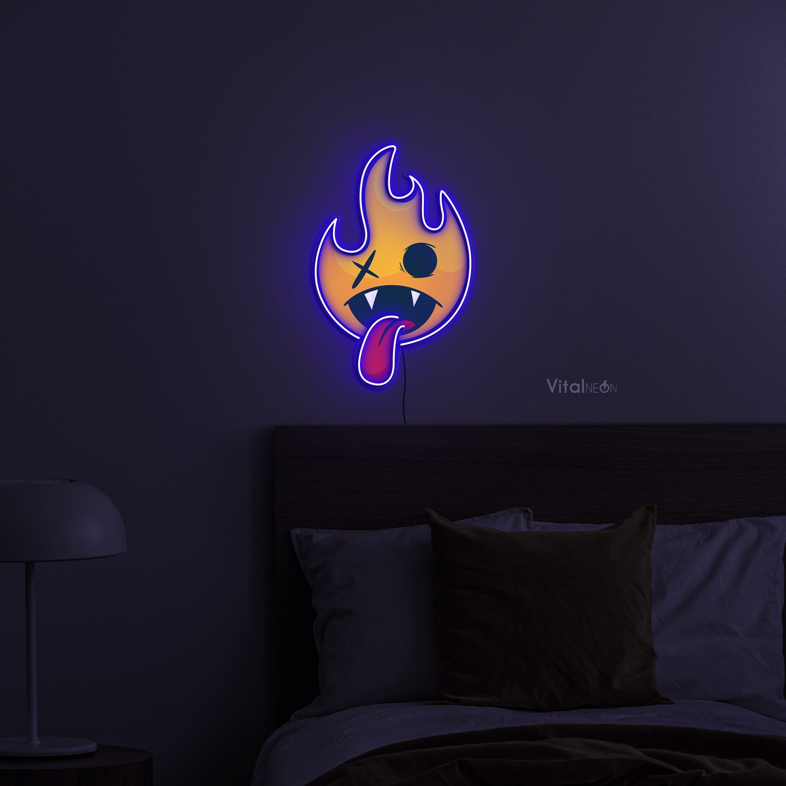 Flaming Emoji Neon Sign, Game Room Decor, LED Wall Art - Etsy