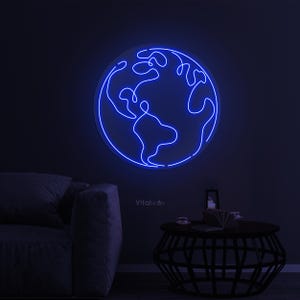 World Map Neon Sign, World Map LED Light, Earth Globe LED Neon Art ...