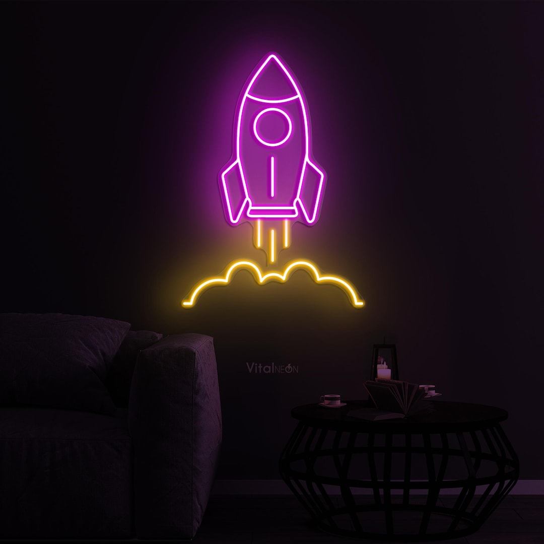 Rocket Neon Sign, Rocket LED Light, Spaceship Wall Art, Spacecraft Sign ...