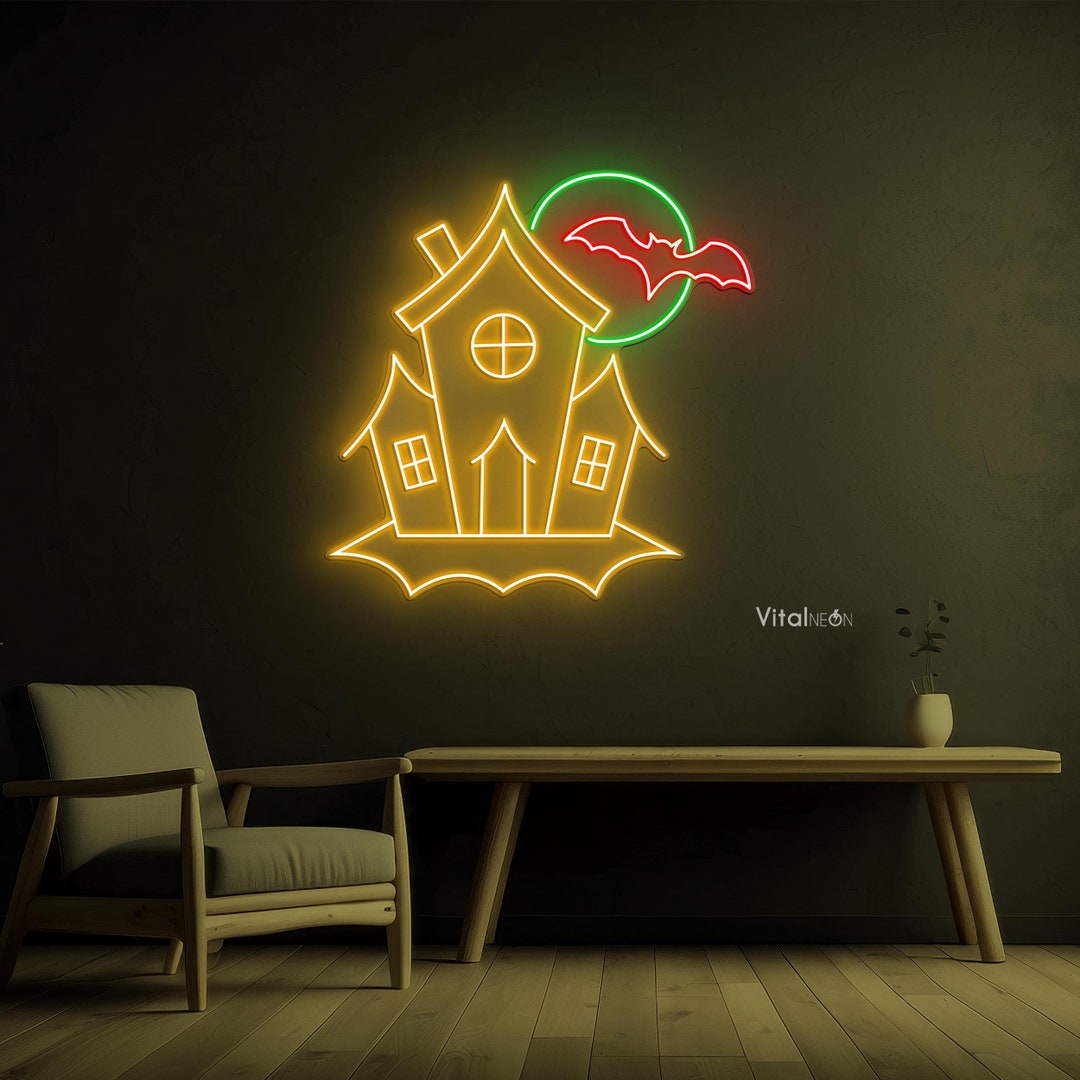 Haunted House Neon Sign, Haunted House LED Light, Horror House Wall ...
