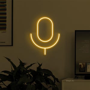 Microphone Neon Sign, Microphone LED Light, Podcast Wall Art, Music ...