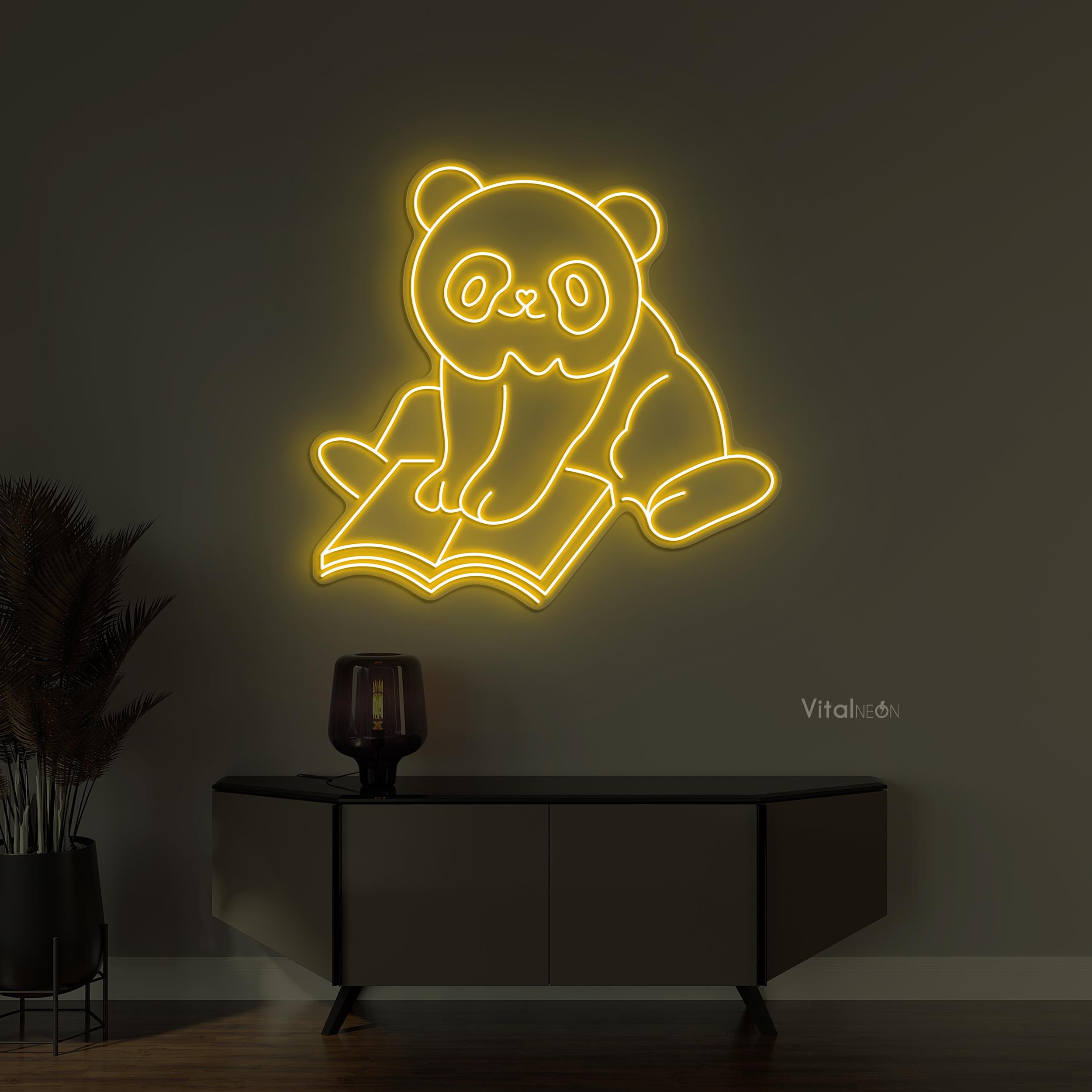 Panda Reading Book Neon Sign LED Light Wall Art Kids Room Animal Shop ...