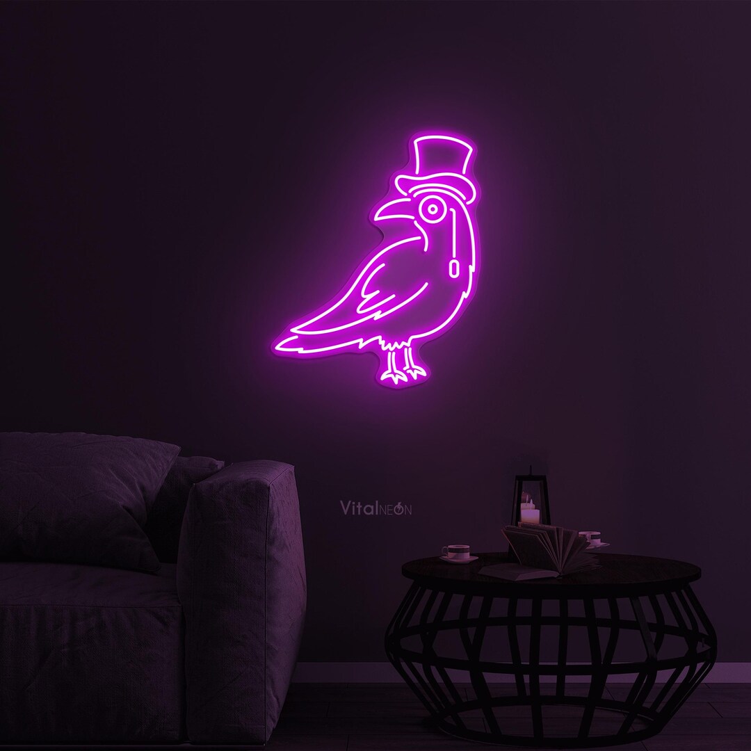 Crow With Hat and Monocle Neon Sign, Crow With Hat and Monocle LED ...