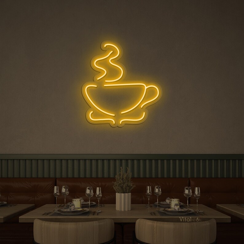 Flaming Coffee Neon Sign – Coffee Cup LED Wall Art, Cafe or Kitchen ...