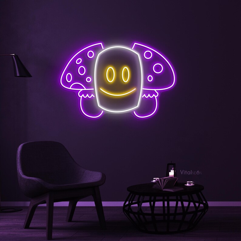 Mushroom Neon Sign, Smiling Face LED Wall Decor - Etsy UK