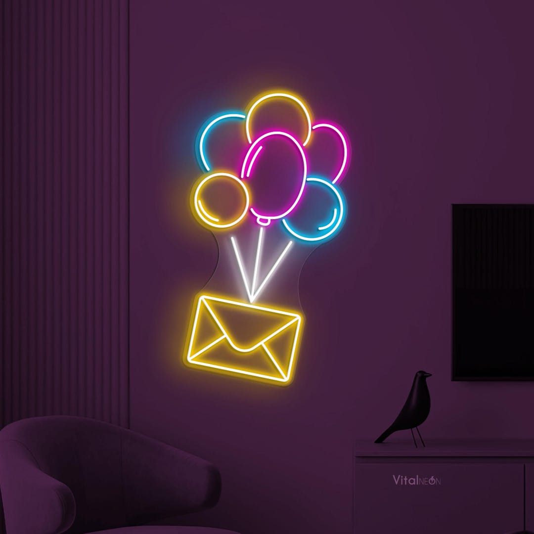 Mail Balloon Neon Sign, Balloon Mail LED Light, Letter Balloons Wall ...